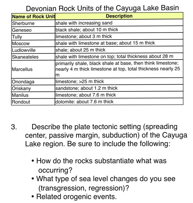 Solved Devonian Rock Units of the Cayuga Lake Basin | Chegg.com