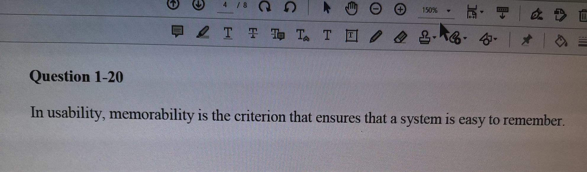 Solved Question 1-20In usability, memorability is the | Chegg.com