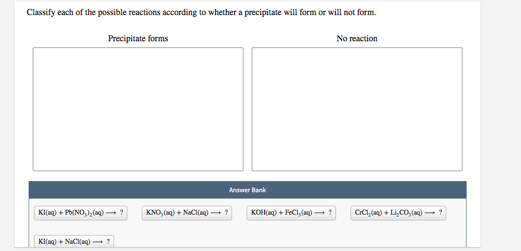 Solved Classify each of the possible reactions according to | Chegg.com