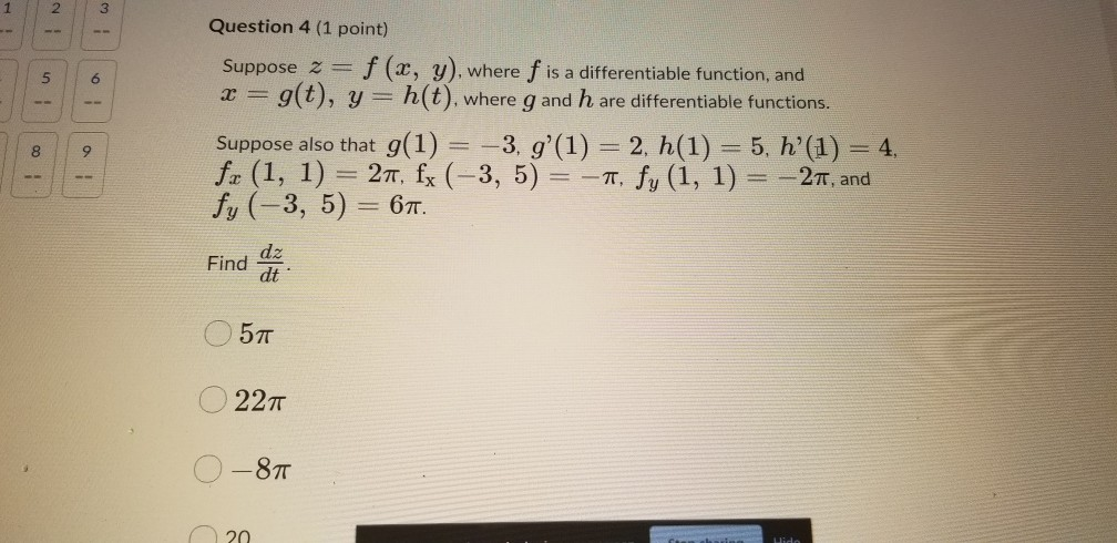 Solved 2 Question 4 (1 point) Suppose z = f(x, y), where f | Chegg.com
