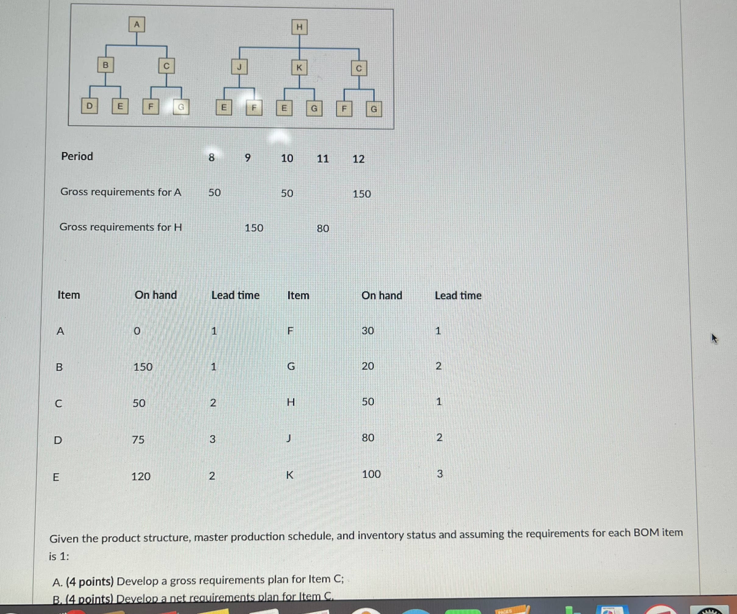 Solved Given the product structure, master production | Chegg.com