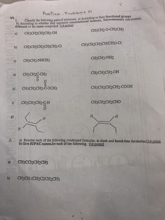 Solved Practice .Problems o I. Classify the following pairs | Chegg.com