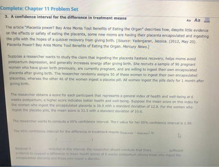 Solved Complete: Chapter 11 Problem Set a. A confidence | Chegg.com