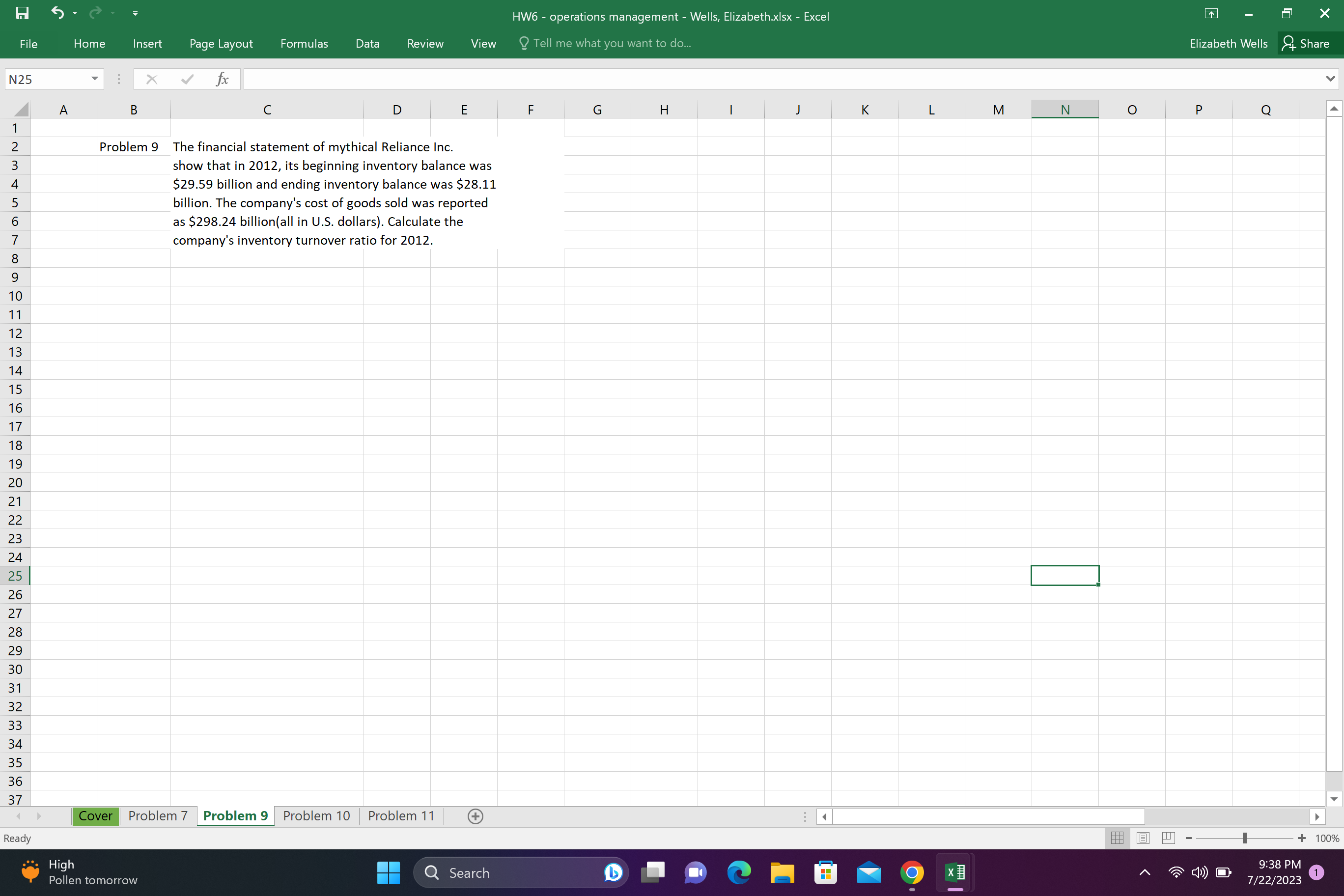 Solved HW6 - operations management - Wells, Elizabeth.xlsx - | Chegg.com