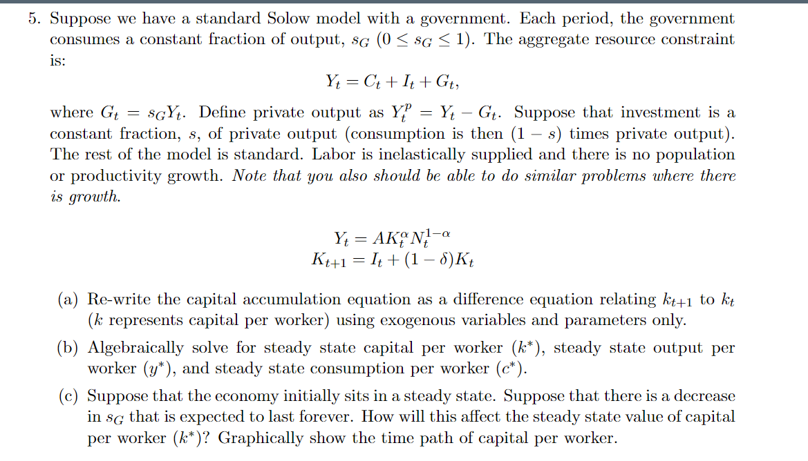 5. Suppose we have a standard Solow model with a | Chegg.com