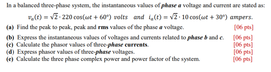Solved In a balanced three-phase system, the instantaneous | Chegg.com