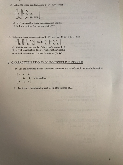 Solved 1. THE MATRIX OF A LINEAR TRANSFORMATION Define the | Chegg.com