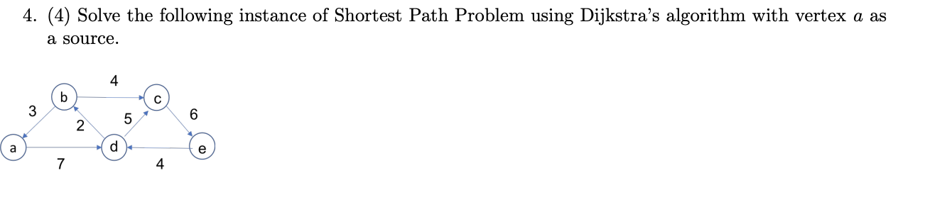 Solved 4. (4) Solve the following instance of Shortest Path | Chegg.com