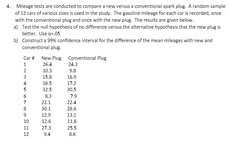 Solved 4. Mileage tests are conducted to compare a new | Chegg.com
