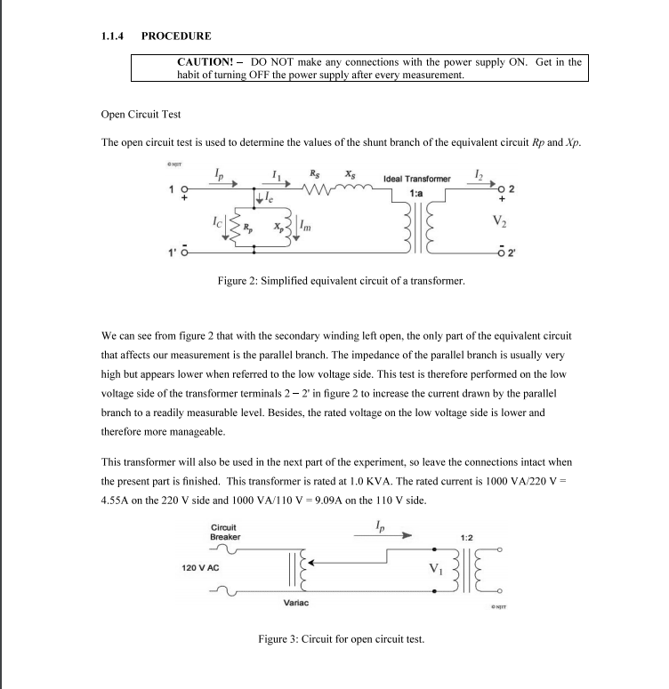 Solved 1.1.1 DETERMINATION OF SINGLE PHASE TRANSFORMER | Chegg.com