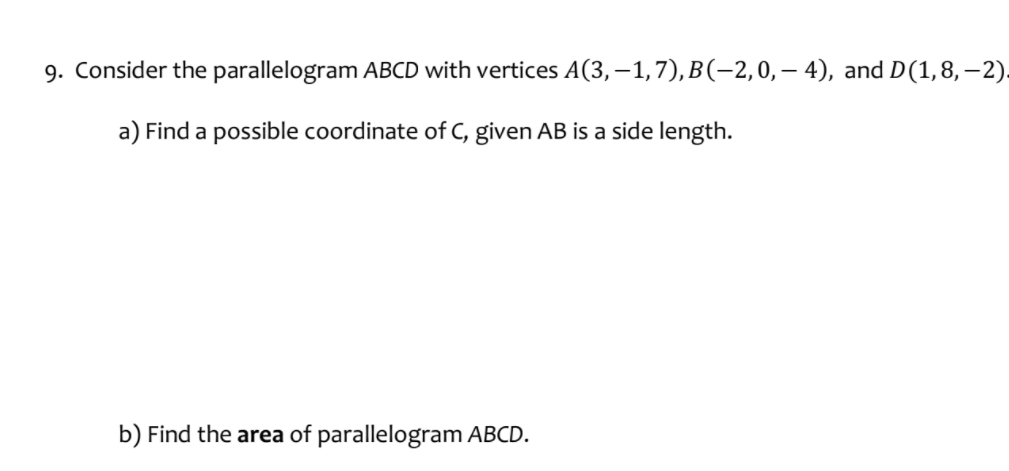 Solved 9. Consider the parallelogram ABCD with vertices | Chegg.com