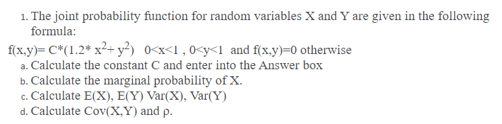 Solved 1. The joint probability function for random | Chegg.com