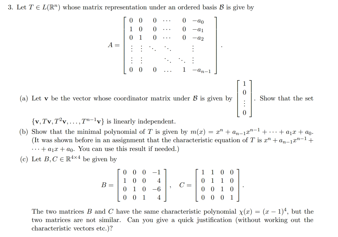 Solved Let TinL(Rn) ﻿whose matrix representation under an | Chegg.com
