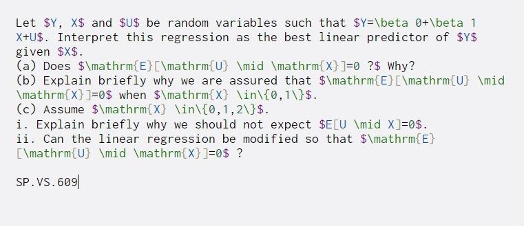 Solved Let $Y, X$ and $u$ be random variables such that | Chegg.com