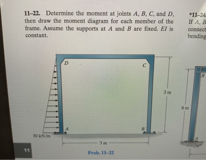 Solved 11-22. Determine the moment at joints A, B, C, and | Chegg.com
