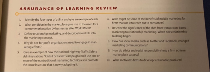 Solved ASSURANCE OF LEARNING REVIEW 1. Identify the four | Chegg.com