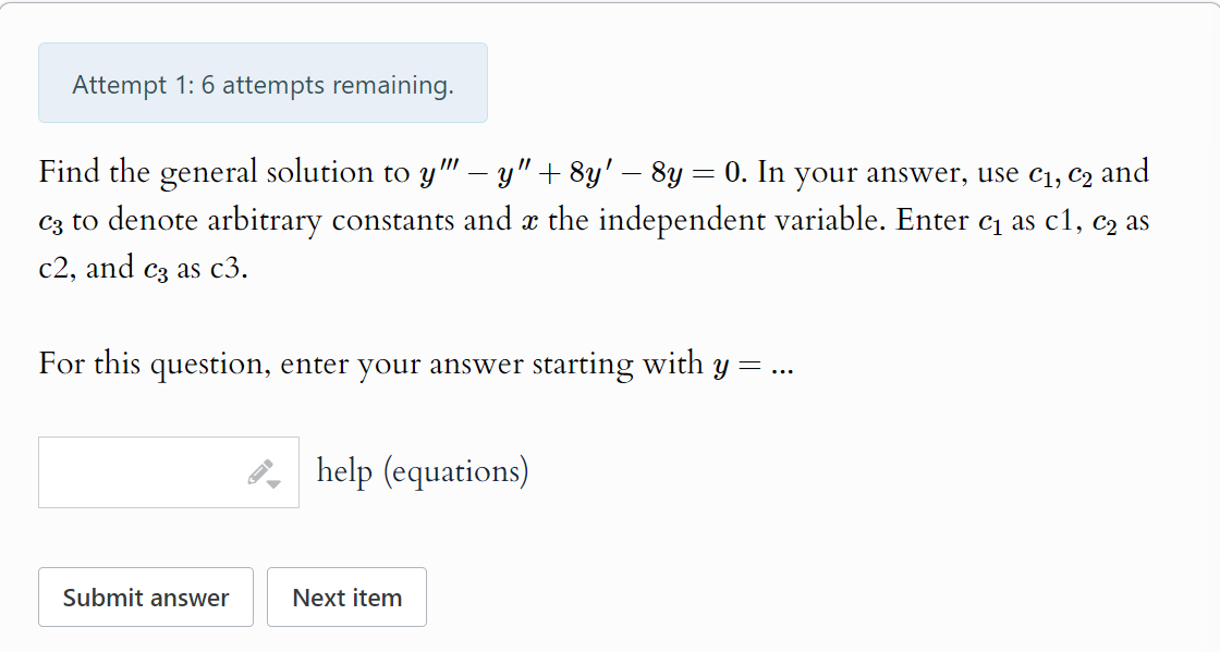 Solved Attempt 1: 6 ﻿attempts remaining.Find the general | Chegg.com