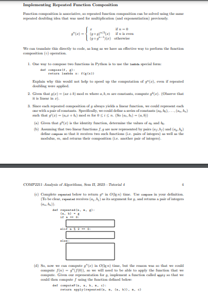 Implementing Repeated Function Composition Function | Chegg.com