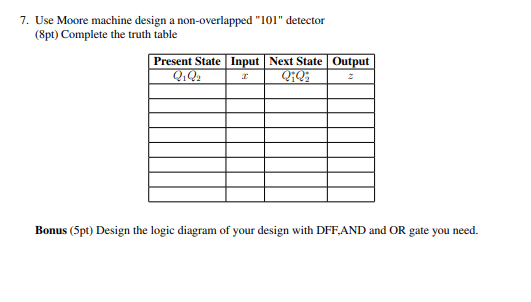 Solved 7. Use Moore machine design a non-overlapped "101" | Chegg.com