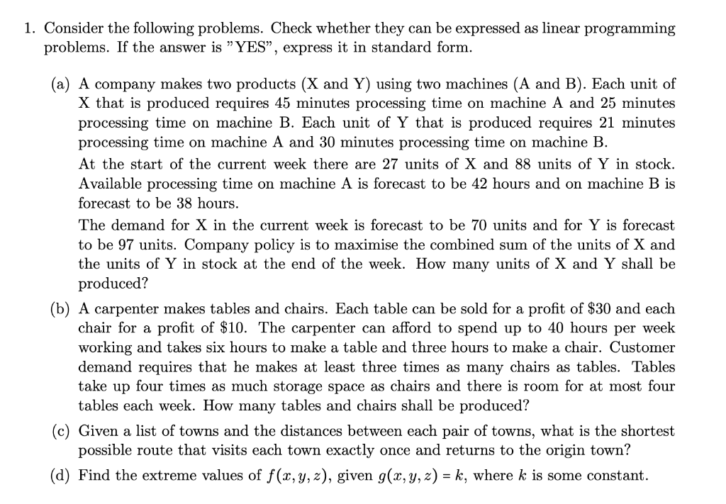 1. Consider the following problems. Check whether | Chegg.com