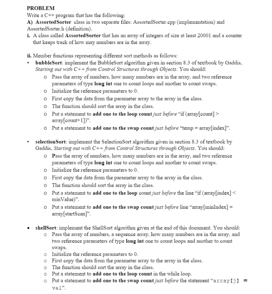 Solved ii. Member functions representing different sort | Chegg.com