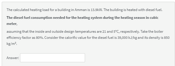 Solved The calculated heating load for a building in Amman | Chegg.com