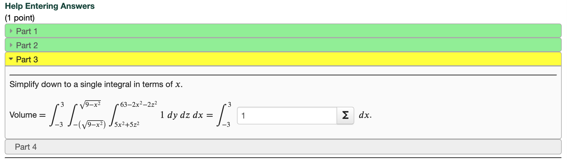 Solved Simplify down to a single integral in terms of x. | Chegg.com
