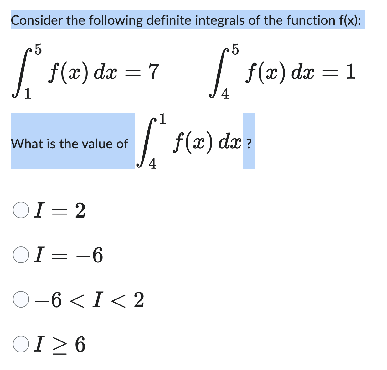 Solved Consider the following definite integrals of the | Chegg.com