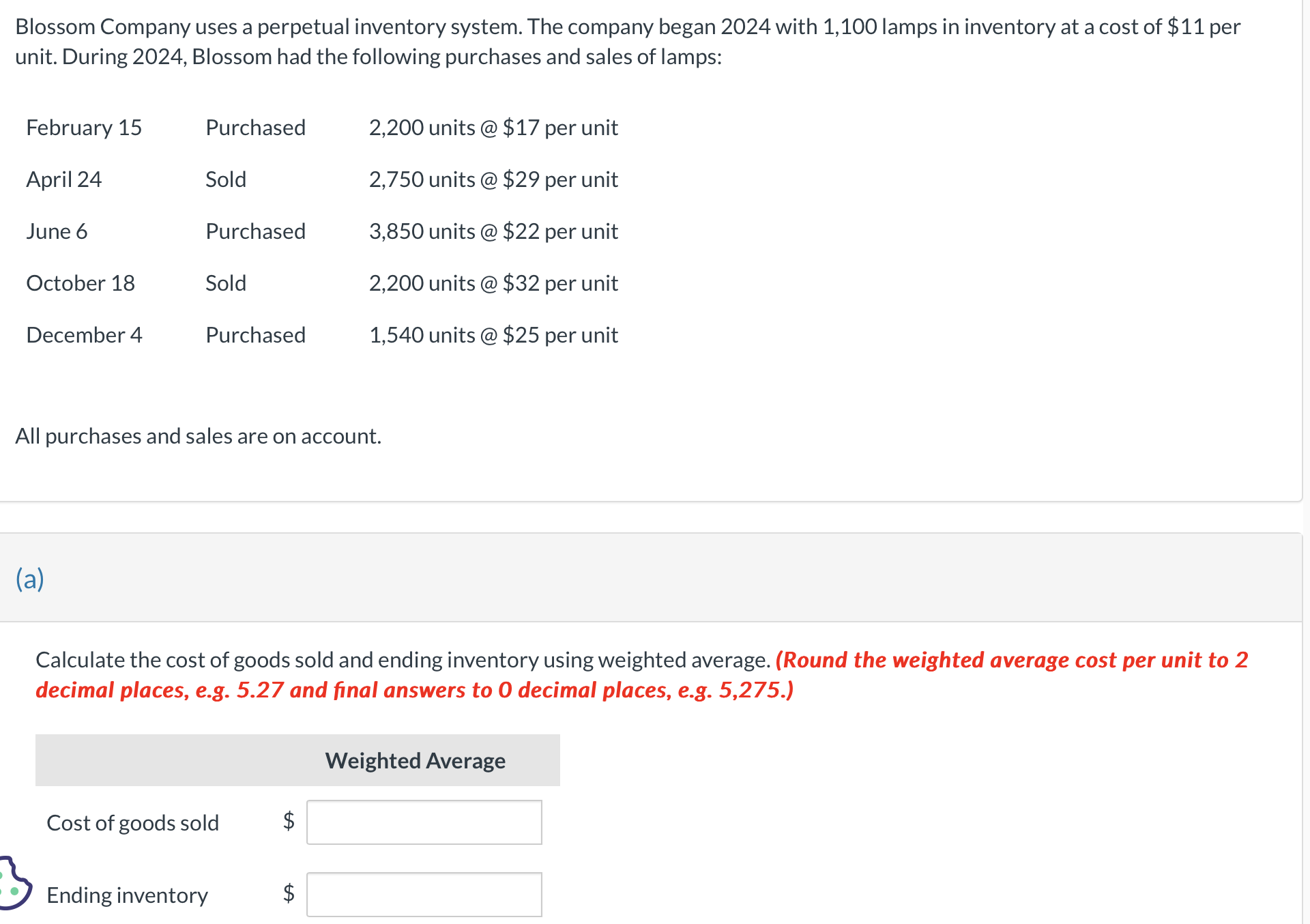 Solved Blossom Company uses a perpetual inventory system. | Chegg.com
