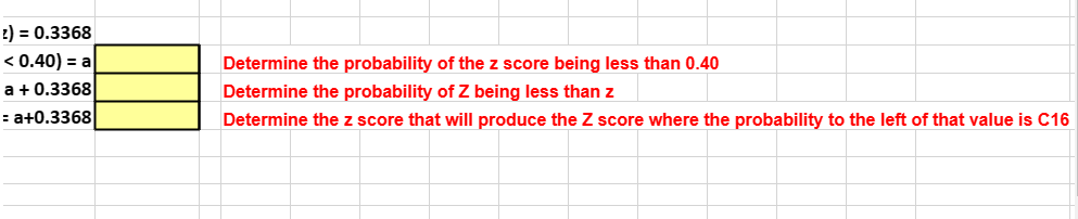 Solved Use Excel’s function options to find the following z | Chegg.com