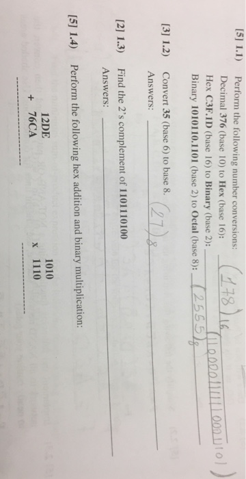 Solved [5]LD Perform the following number conversions: | Chegg.com