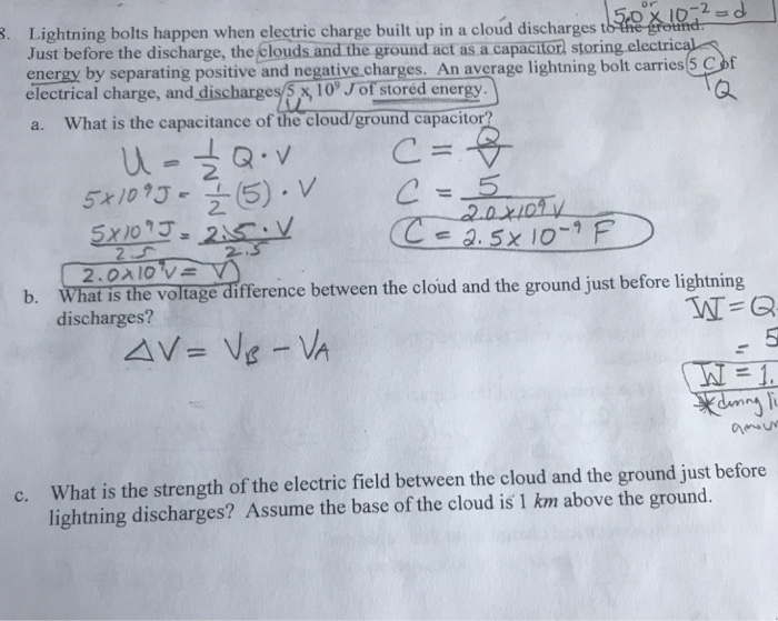 Solved . Lightning bolts happen when electric charge built | Chegg.com