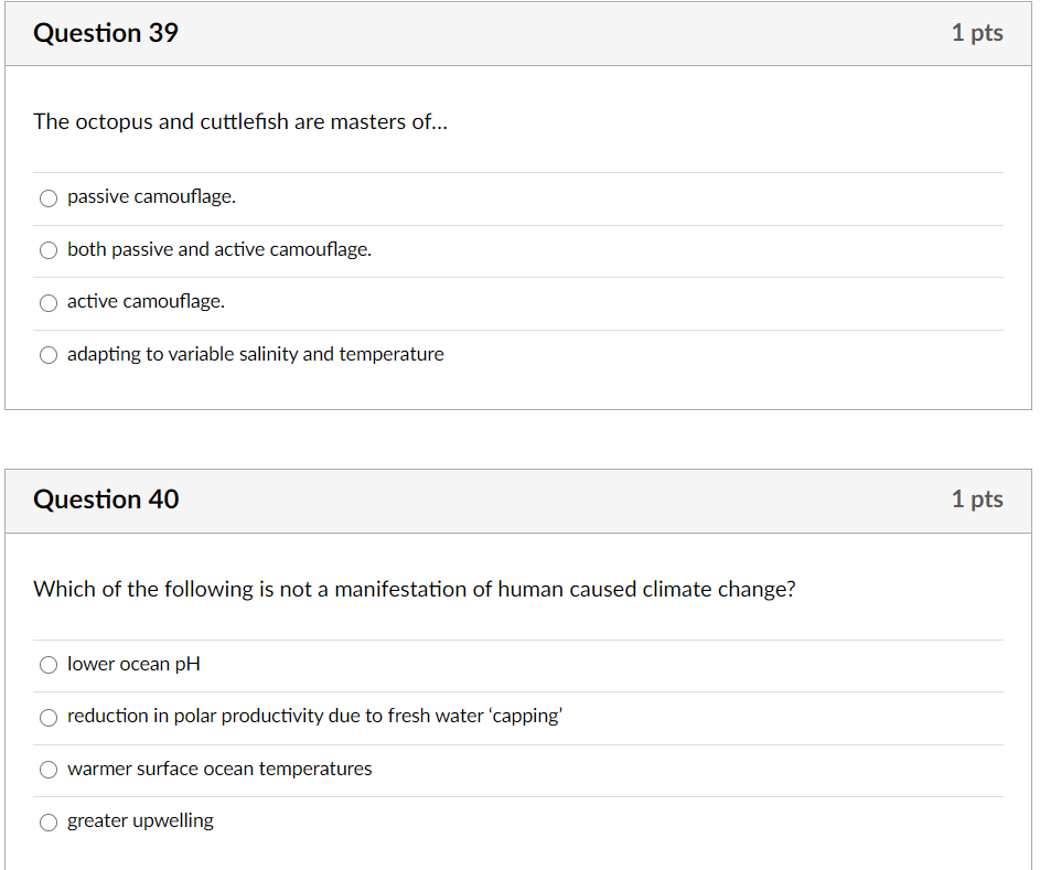 Solved Question 39 1 pts The octopus and cuttlefish are | Chegg.com