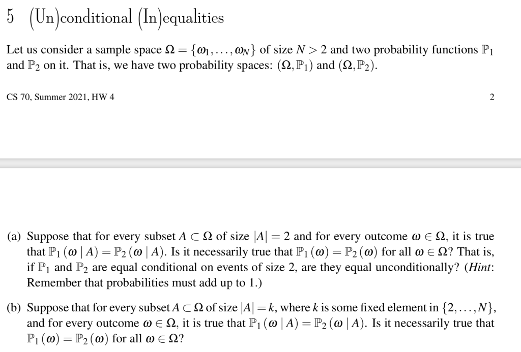 Solved 5 (Un)conditional (In)equalities Let us consider a | Chegg.com