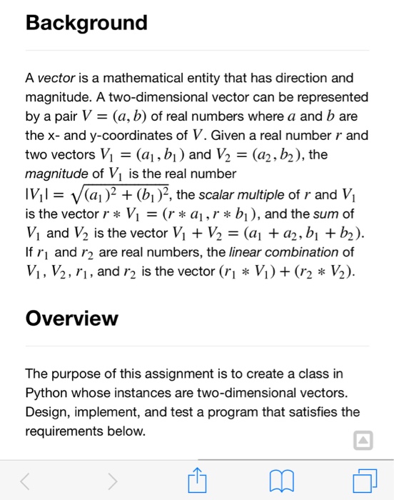Solved Background A vector is a mathematical entity that has | Chegg.com