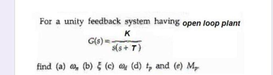 Solved For a unity feedback system having open loop plant к | Chegg.com