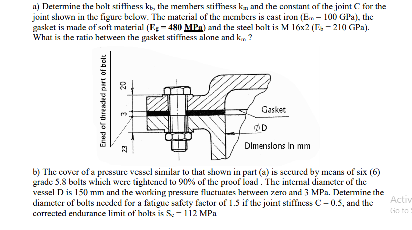 Solved a) Determine the bolt stiffness kb, the members | Chegg.com