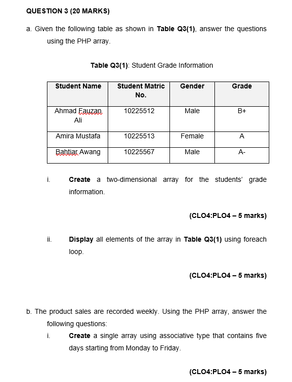 Solved QUESTION 3 (20 MARKS) a. Given the following table as | Chegg.com
