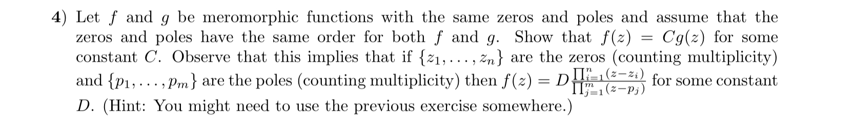 Solved 4) Let \\( f \\) and \\( g \\) be meromorphic | Chegg.com