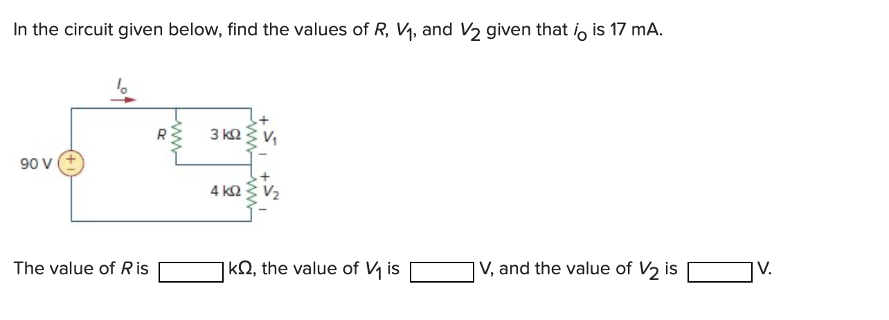 Solved In ﻿the circuit given below, find the values of R,V1, | Chegg.com