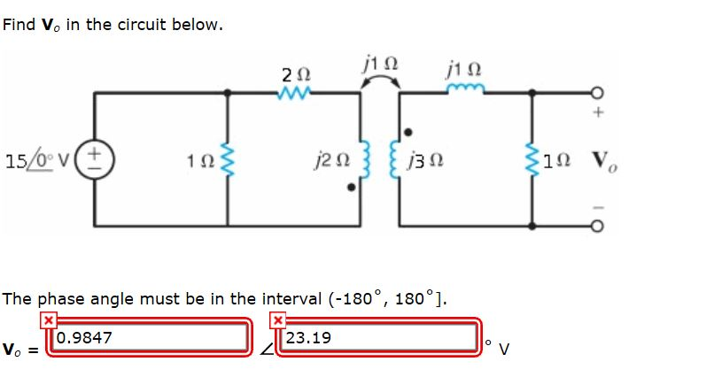 Solved Find V. in the circuit below. 2012 15/0v 19 j20 32 3 | Chegg.com