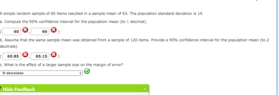 Solved A simple random sample of 60 items resulted in a | Chegg.com