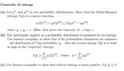 Solved Concavity of entropy (a) Let p(1) and p(2) be two | Chegg.com