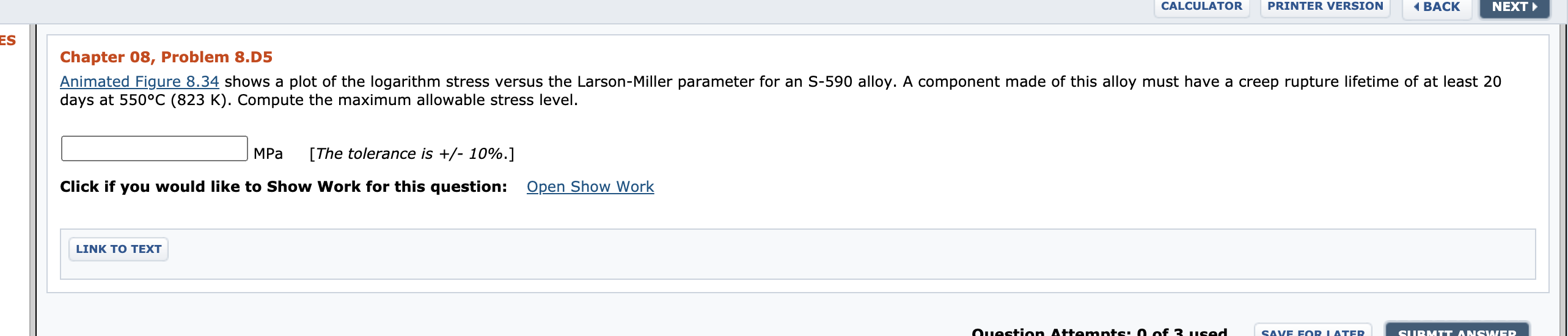 Solved CALCULATOR PRINTER VERSION BACK NEXT ES Chapter 08, | Chegg.com