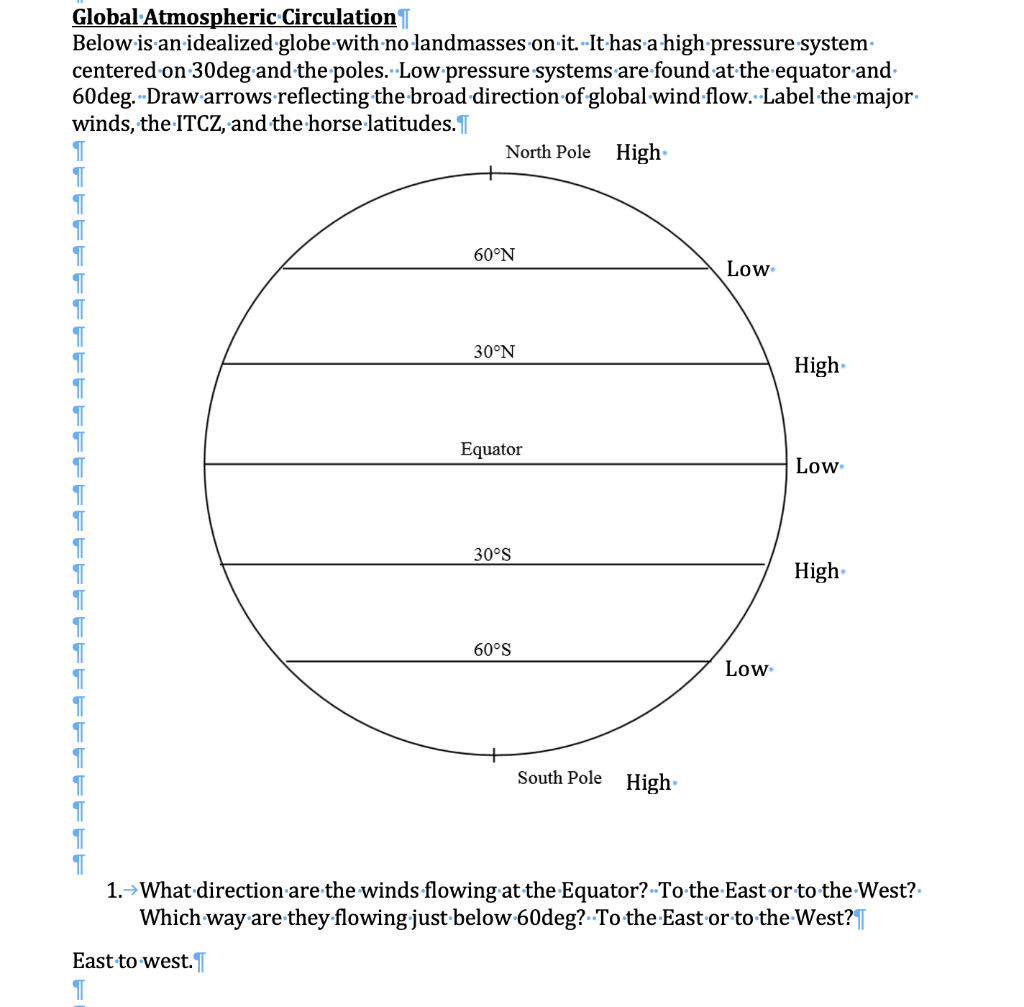 Solved Global Atmospheric Circulation Below is an idealized | Chegg.com