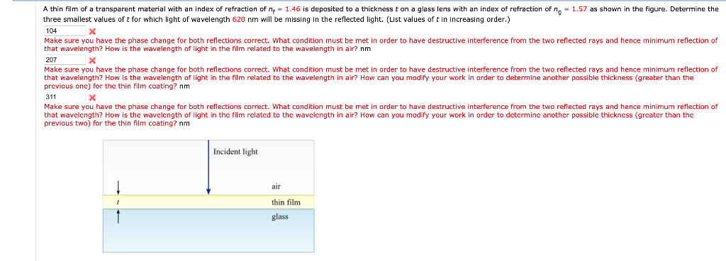 Solved A thin film of a transparent material with an index | Chegg.com