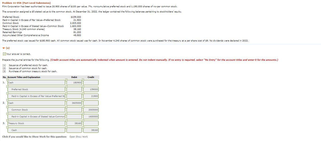 Solved Problem 11-05A (Part Level Submission) Flint | Chegg.com