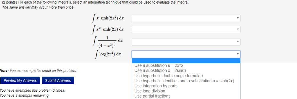 Solved (2 points) For each of the following integrals, | Chegg.com