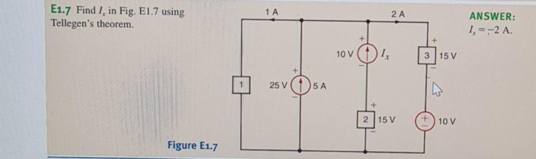 Solved 1A E1.7 Find I, in Fig. E1.7 using Tellegen's | Chegg.com