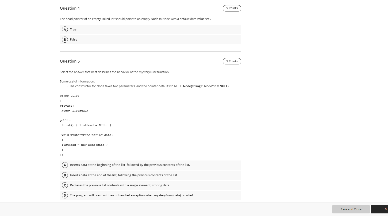Solved Question 4 (5 5 Points The head pointer of an empty | Chegg.com
